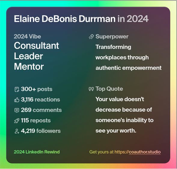 Elaine DeBonis Durrman on LinkedIn: Here's my 2024 LinkedIn Rewind, by ... Elaine DeBonis Durrman on LinkedIn: Here's my 2024 LinkedIn Rewind, by ...