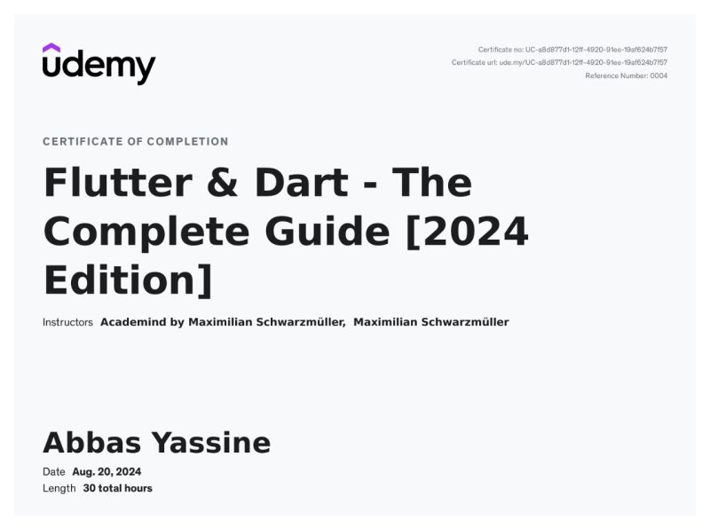 I’m thrilled to announce that I have completed the “Flutter & Dart ... I’m thrilled to announce that I have completed the “Flutter & Dart ...