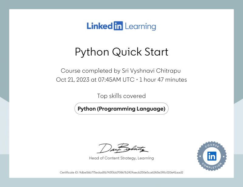 Sri Vyshnavi Chitrapu posted on LinkedIn Sri Vyshnavi Chitrapu posted on LinkedIn