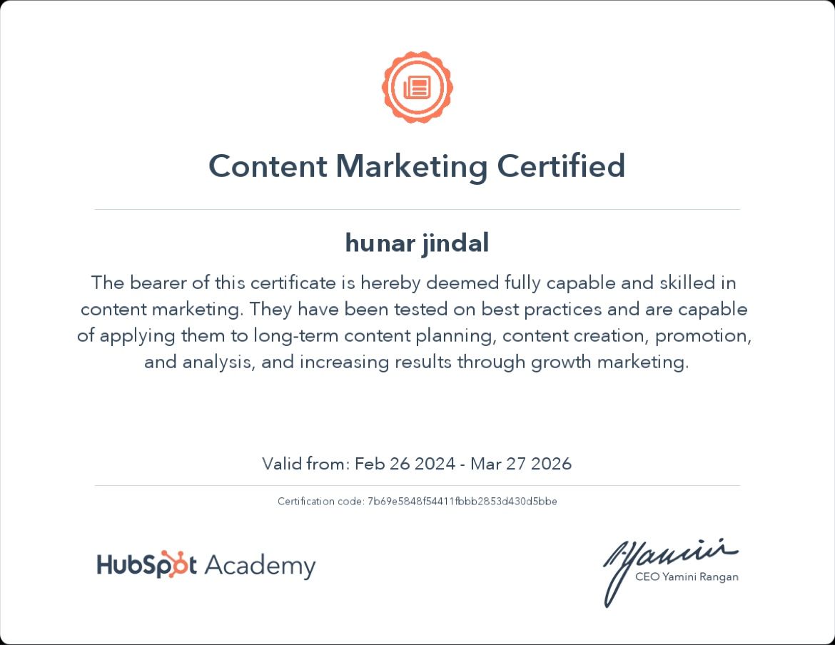 Hunar Jindal on LinkedIn: #contentmarketing #hubspotacademy # ... Hunar Jindal on LinkedIn: #contentmarketing #hubspotacademy # ...