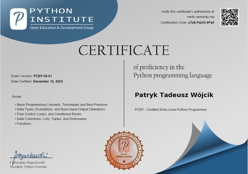 Patryk Wójcik on LinkedIn: #pcep #pythoncertification #codingjourney # ... Patryk Wójcik on LinkedIn: #pcep #pythoncertification #codingjourney # ...