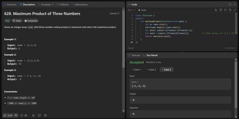 Sanjana Gurbani on LinkedIn: Maximum Product of Three Numbers day 56 of ... Sanjana Gurbani on LinkedIn: Maximum Product of Three Numbers day 56 of ...