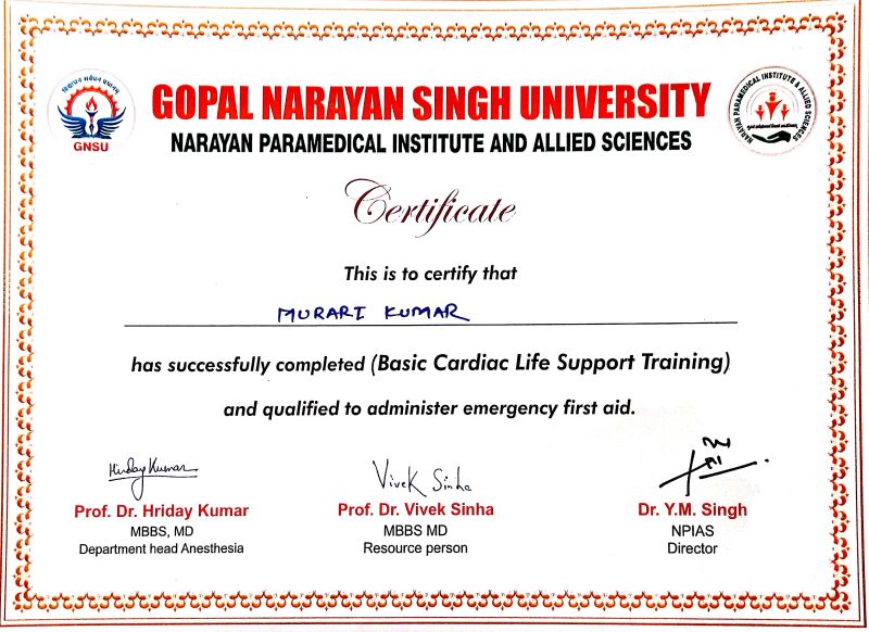 Mr. Murari kumar on LinkedIn: Certified and trained in BCLS,CPR ... Mr. Murari kumar on LinkedIn: Certified and trained in BCLS,CPR ...