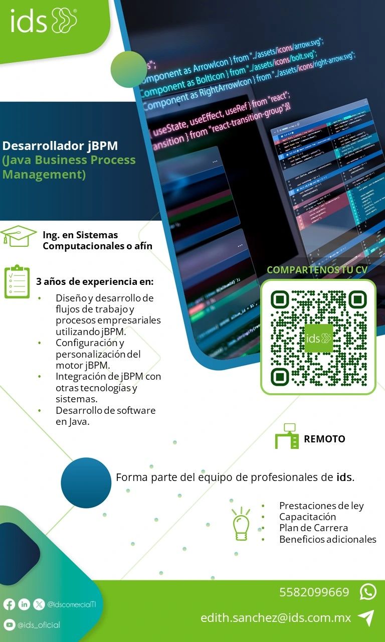Vacante Remota 🏡👩🏻💻 ️ Desarrollador jBPM (Java Business Process ... Vacante Remota 🏡👩🏻💻 ️ Desarrollador jBPM (Java Business Process ...