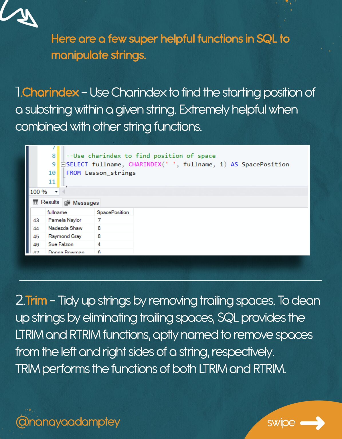 Nana Yaa Damptey on LinkedIn: #sql #strings Nana Yaa Damptey on LinkedIn: #sql #strings