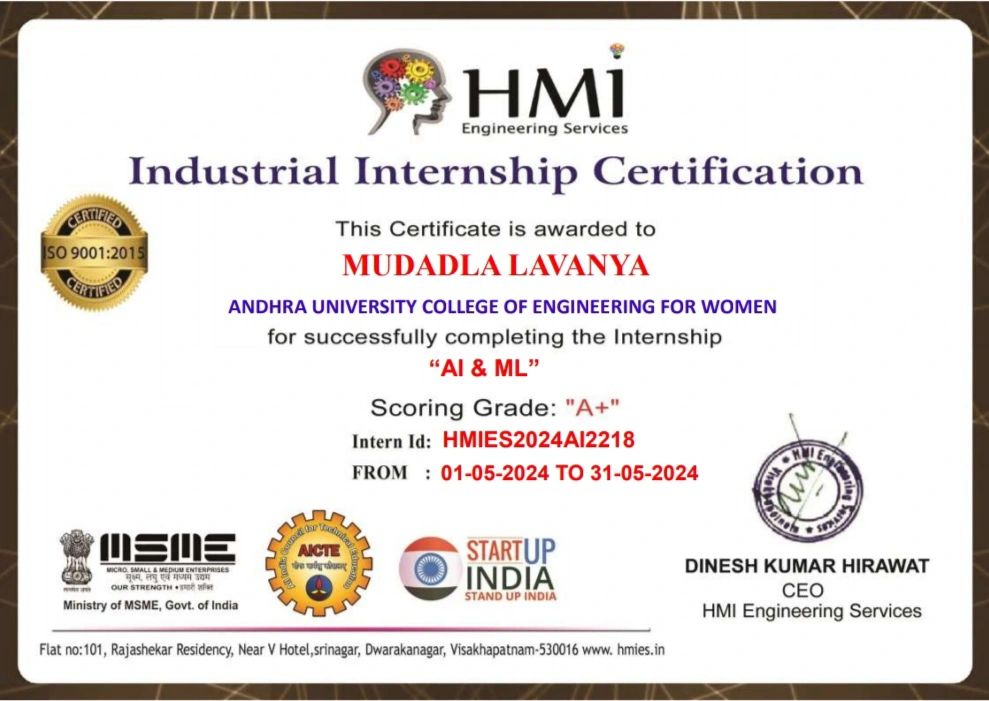 Lavanya Mudadla on LinkedIn: #ai #machinelearning #internship #hmicompany Lavanya Mudadla on LinkedIn: #ai #machinelearning #internship #hmicompany