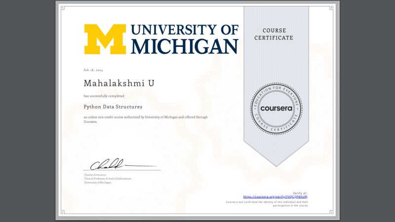 Maha Lakshmi on LinkedIn: #python #corsera #coding #datastructures # ... Maha Lakshmi on LinkedIn: #python #corsera #coding #datastructures # ...