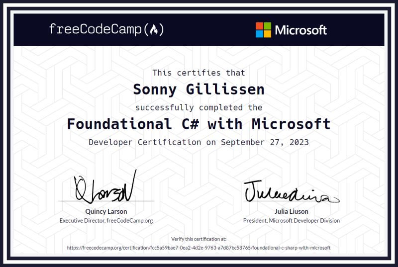 Sonny Gillissen on LinkedIn: #freecodecamp #microsoft #csharp Sonny Gillissen on LinkedIn: #freecodecamp #microsoft #csharp
