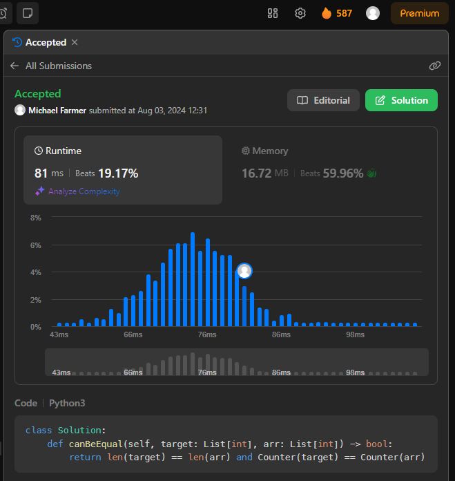 Day 587 of Daily LeetCode | 1460. | Michael Farmer posted on the topic ... Day 587 of Daily LeetCode | 1460. | Michael Farmer posted on the topic ...