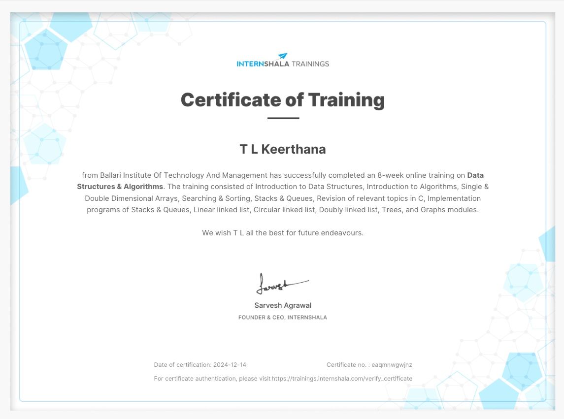 T L Keerthana on LinkedIn: #datastructures #algorithms #problemsolving ... T L Keerthana on LinkedIn: #datastructures #algorithms #problemsolving ...