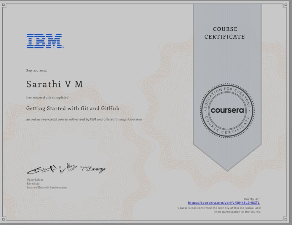 SARATHI V M on LinkedIn: #coursera #git #github #ibm SARATHI V M on LinkedIn: #coursera #git #github #ibm