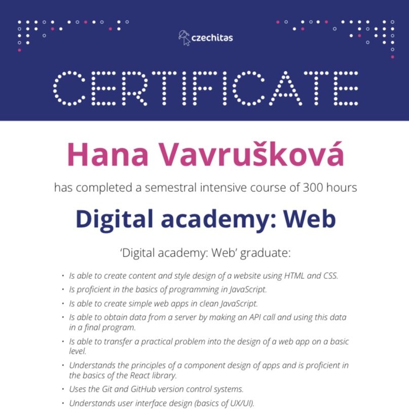 Hana Vavrušková on LinkedIn: #frontenddevelopment #czechitas Hana Vavrušková on LinkedIn: #frontenddevelopment #czechitas