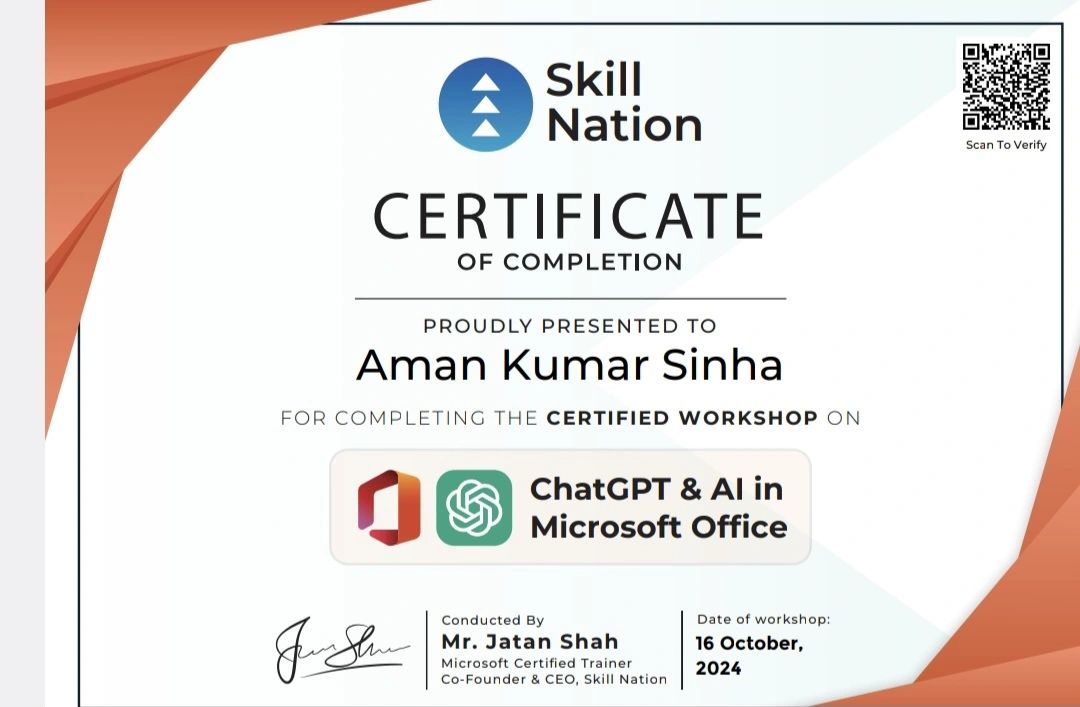 Aman Kumar Sinha on LinkedIn: I am thrilled to share my certificate ... Aman Kumar Sinha on LinkedIn: I am thrilled to share my certificate ...