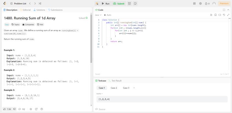 Resolved Problem 1480: Running Sum of 1d Array | Eshwar Inamdar posted ... Resolved Problem 1480: Running Sum of 1d Array | Eshwar Inamdar posted ...