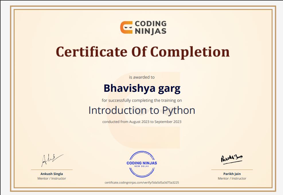 Bhavishya Garg on LinkedIn: #codingninjas #python #certificate Bhavishya Garg on LinkedIn: #codingninjas #python #certificate