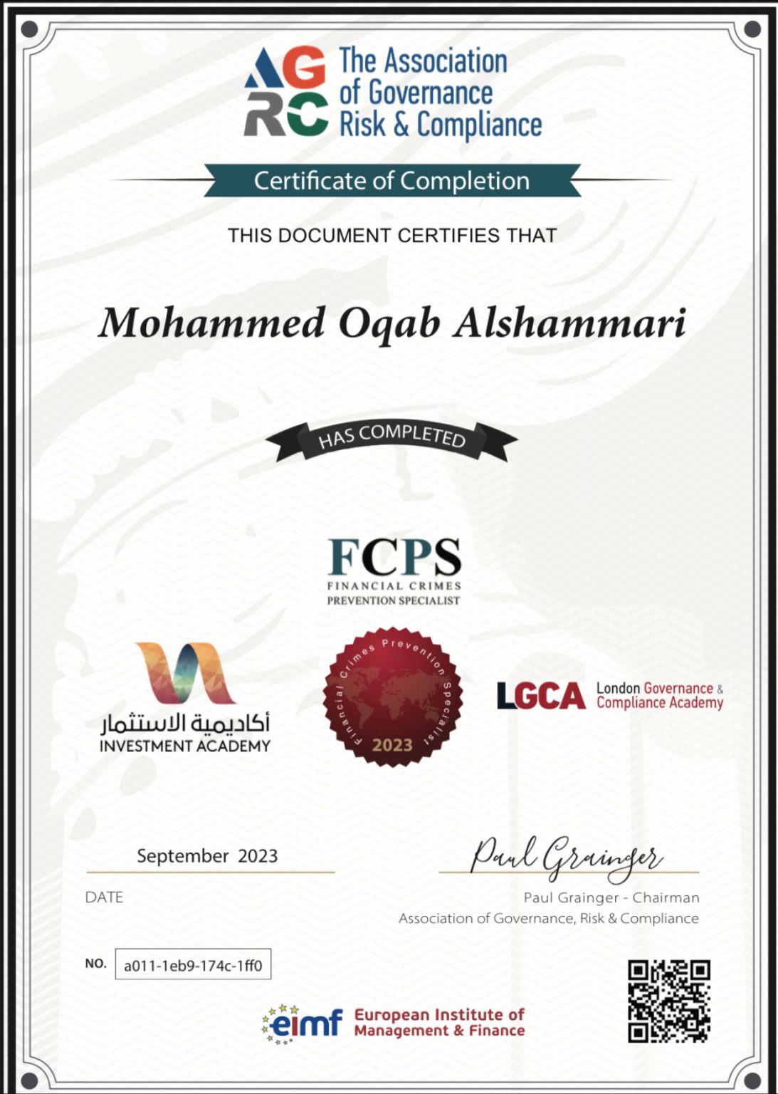 Mohammed Alshammari CCO,CIBAFI, GRCP, GRCA, IPMP,FCPS, ICEP على ... Mohammed Alshammari CCO,CIBAFI, GRCP, GRCA, IPMP,FCPS, ICEP على ...