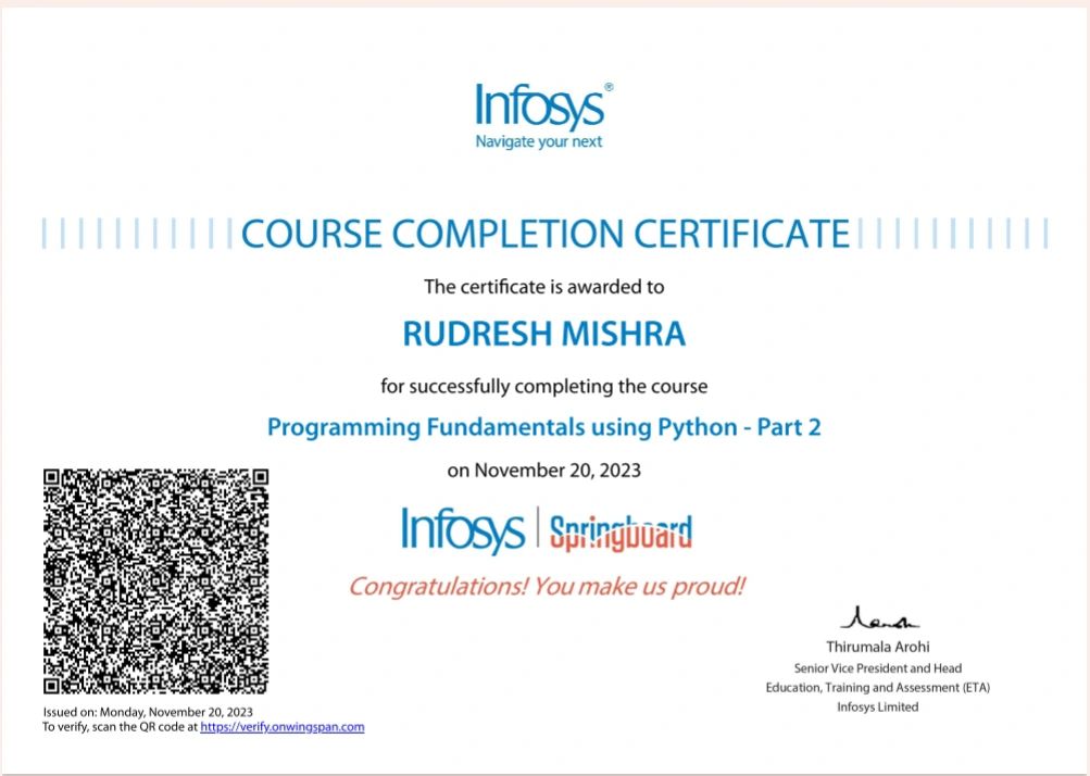 Rudresh Mishra on LinkedIn: #pythonfundamentals #infosysspringboard # ... Rudresh Mishra on LinkedIn: #pythonfundamentals #infosysspringboard # ...