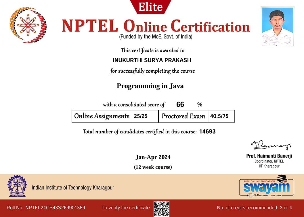 Surya Prakash Inukurthi on LinkedIn: #programming #java #nptel # ... Surya Prakash Inukurthi on LinkedIn: #programming #java #nptel # ...
