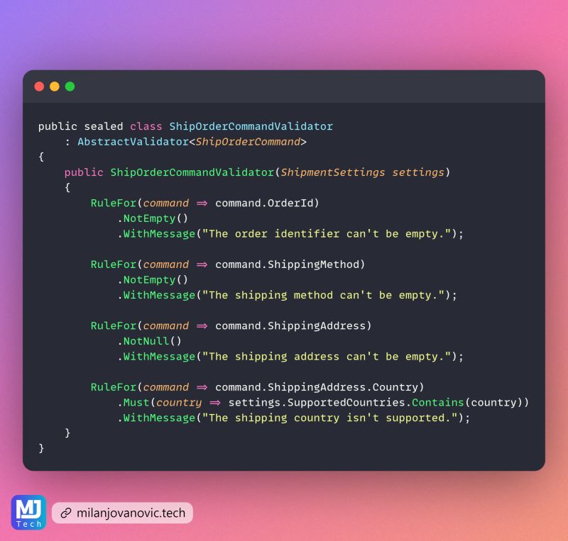 Milan Jovanović on LinkedIn: FluentValidation makes input validation a ... Milan Jovanović on LinkedIn: FluentValidation makes input validation a ...