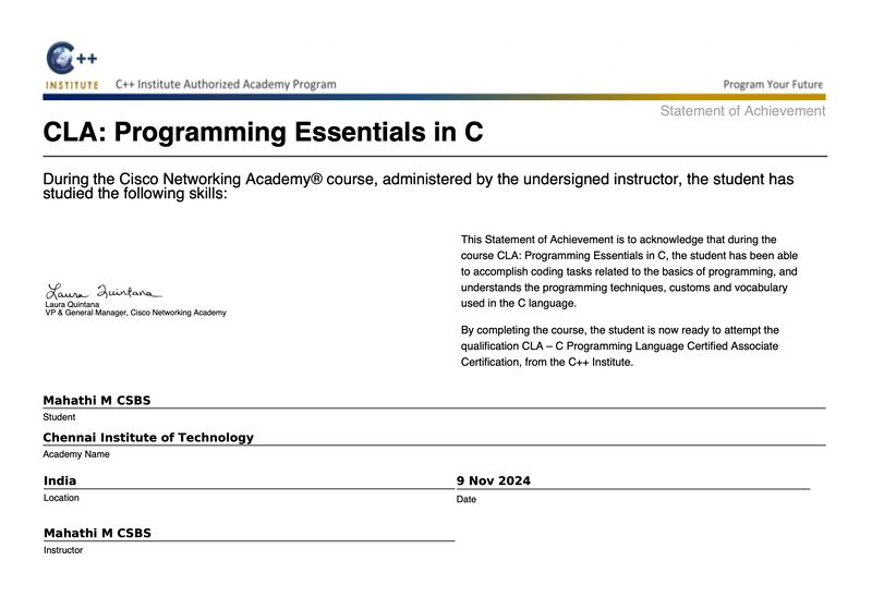 Mahathi Muthu on LinkedIn: #cisco #cprogramming #certification # ... Mahathi Muthu on LinkedIn: #cisco #cprogramming #certification # ...