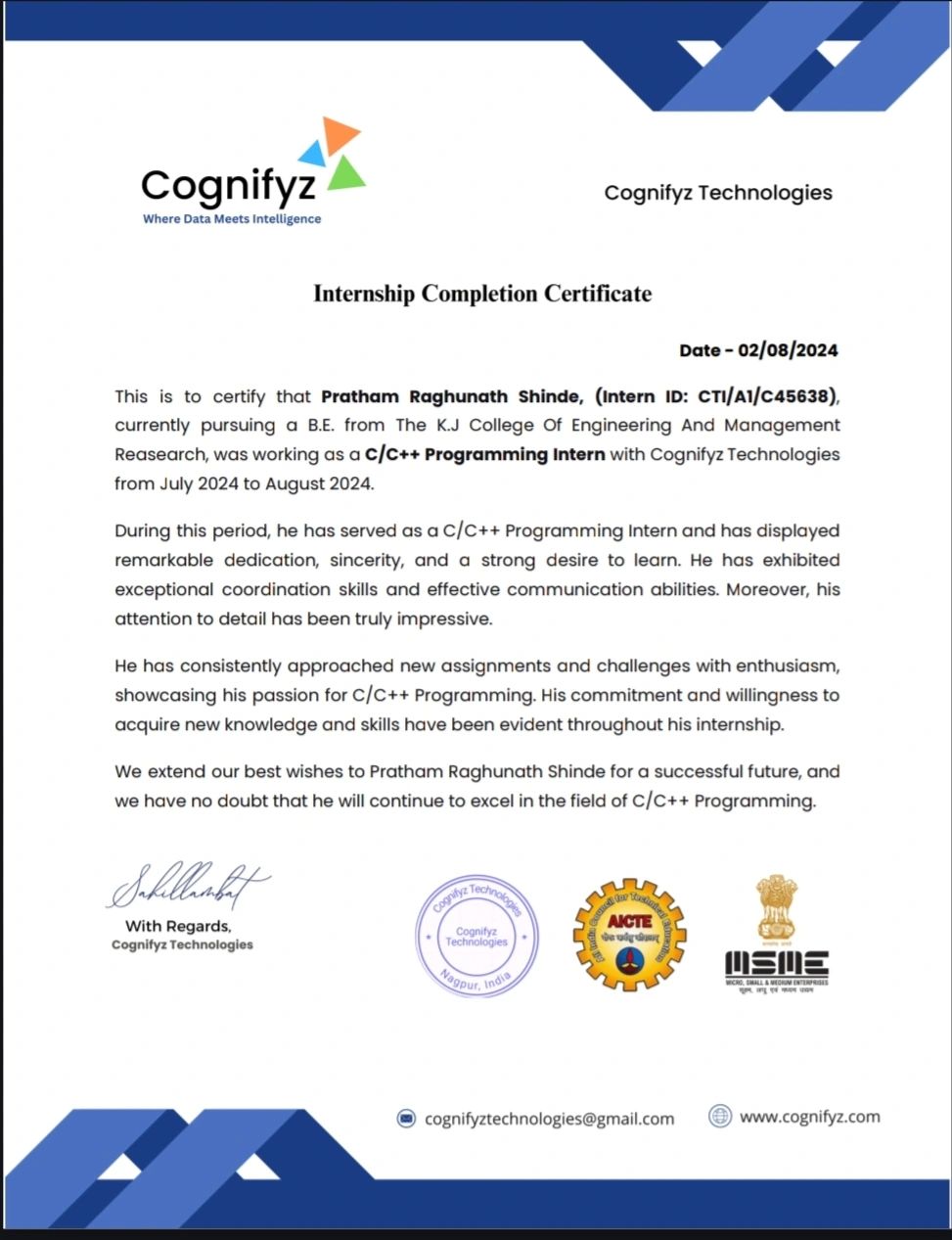 Pratham Shinde on LinkedIn: #internship #cplusplus Pratham Shinde on LinkedIn: #internship #cplusplus