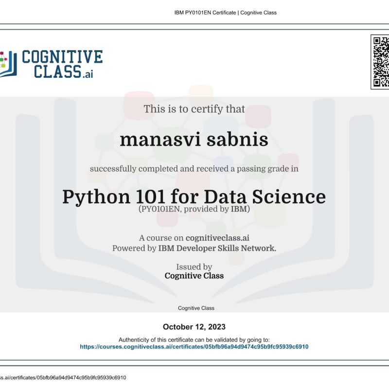 Manasvi Sabnis on LinkedIn: #ibm #datascience #python #certification # ... Manasvi Sabnis on LinkedIn: #ibm #datascience #python #certification # ...