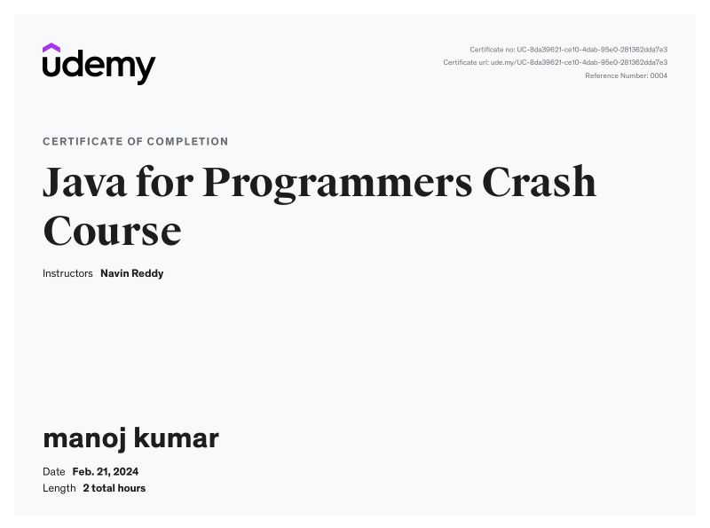 #crashcourse #udemycourse #javadeveloper #certification | Manoj Kumar ... #crashcourse #udemycourse #javadeveloper #certification | Manoj Kumar ...