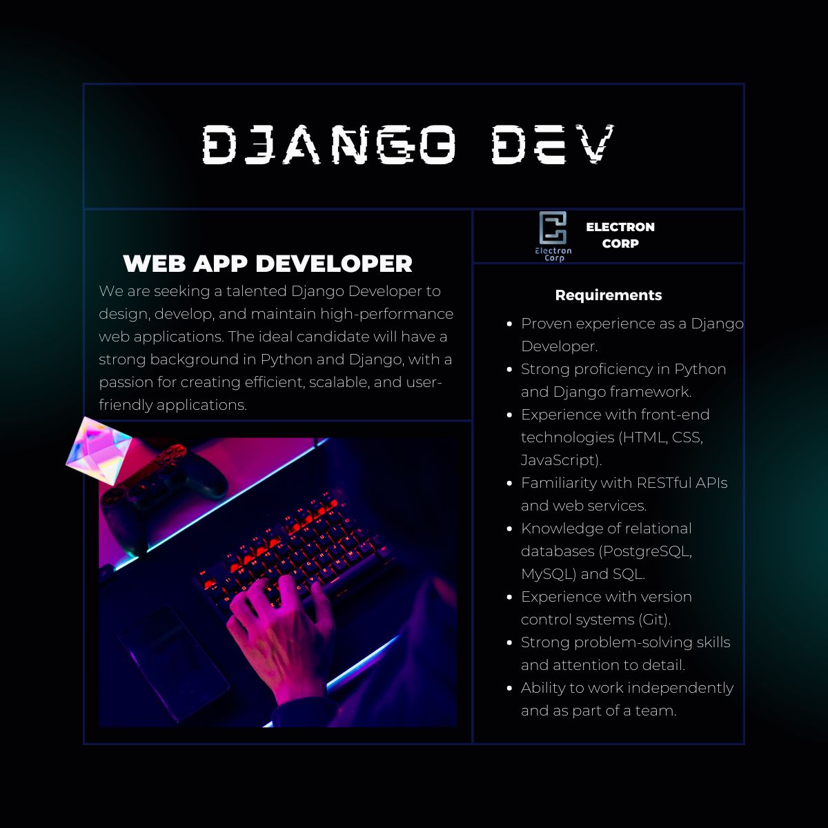Electron Corp on LinkedIn: #hiring #djangodeveloper #webdevelopment # ... Electron Corp on LinkedIn: #hiring #djangodeveloper #webdevelopment # ...