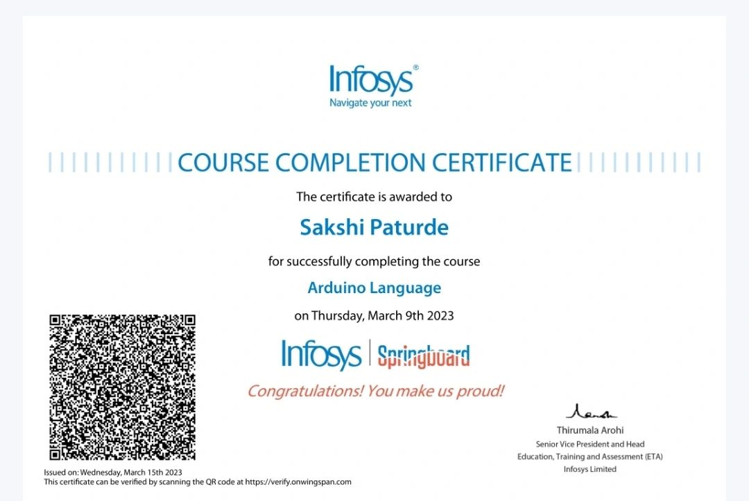 Sakshi Paturde on LinkedIn: #arduino #infosysspringboard #certification ... Sakshi Paturde on LinkedIn: #arduino #infosysspringboard #certification ...