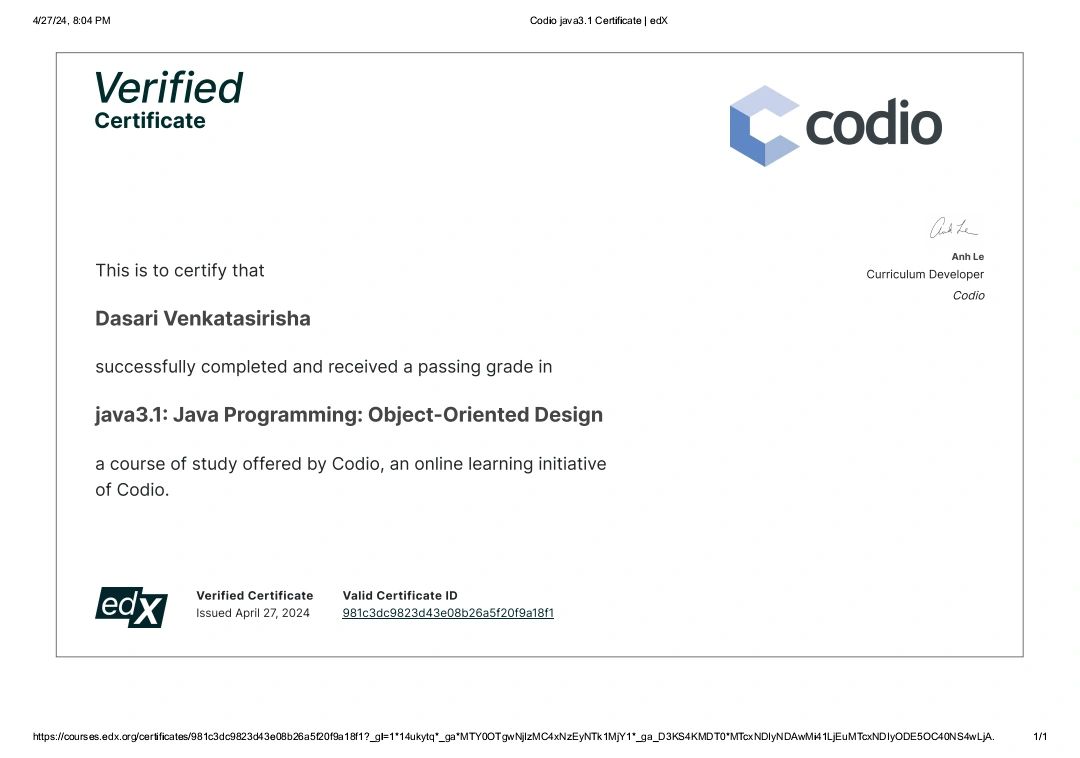 Venkata Sirisha Dasari on LinkedIn: #javaprogramming #oop # ... Venkata Sirisha Dasari on LinkedIn: #javaprogramming #oop # ...