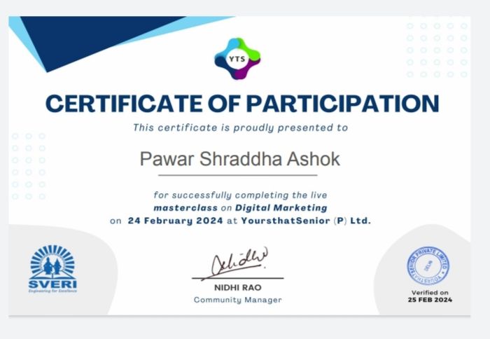 Shraddha Pawar on LinkedIn: For Successfully Completed Digital Maketing ... Shraddha Pawar on LinkedIn: For Successfully Completed Digital Maketing ...