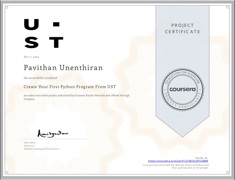 Pavithan Unenthiran on LinkedIn: #python #programming #coursera # ... Pavithan Unenthiran on LinkedIn: #python #programming #coursera # ...