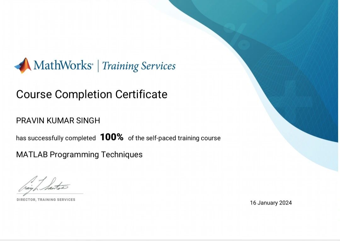 Pravin Kumar singh on LinkedIn: #mathwork #training #matlab Pravin Kumar singh on LinkedIn: #mathwork #training #matlab