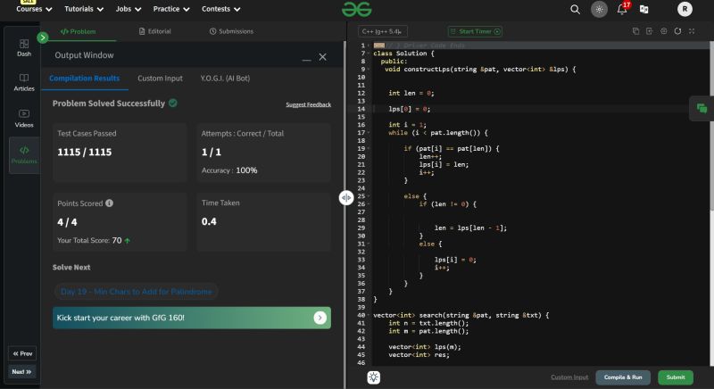 Rohit Singh on LinkedIn: #dsa #codingchallenge #gfg #kmpalgorithm # ... Rohit Singh on LinkedIn: #dsa #codingchallenge #gfg #kmpalgorithm # ...