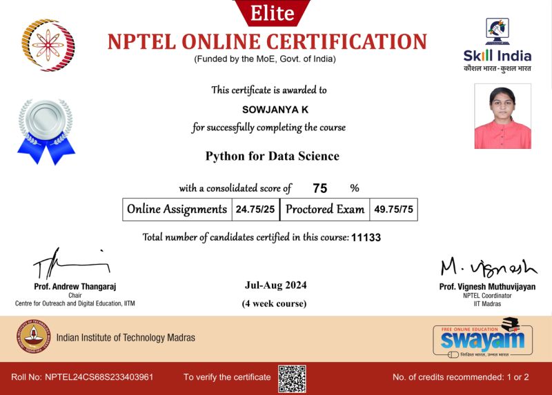 SOWJANYA K on LinkedIn: #nptel #pythonfordatascience #python # ... SOWJANYA K on LinkedIn: #nptel #pythonfordatascience #python # ...