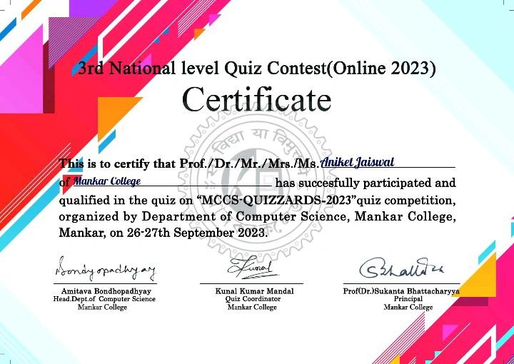 Aniket Jaiswal on LinkedIn: 3rd National level Quiz Contest. Aniket Jaiswal on LinkedIn: 3rd National level Quiz Contest.