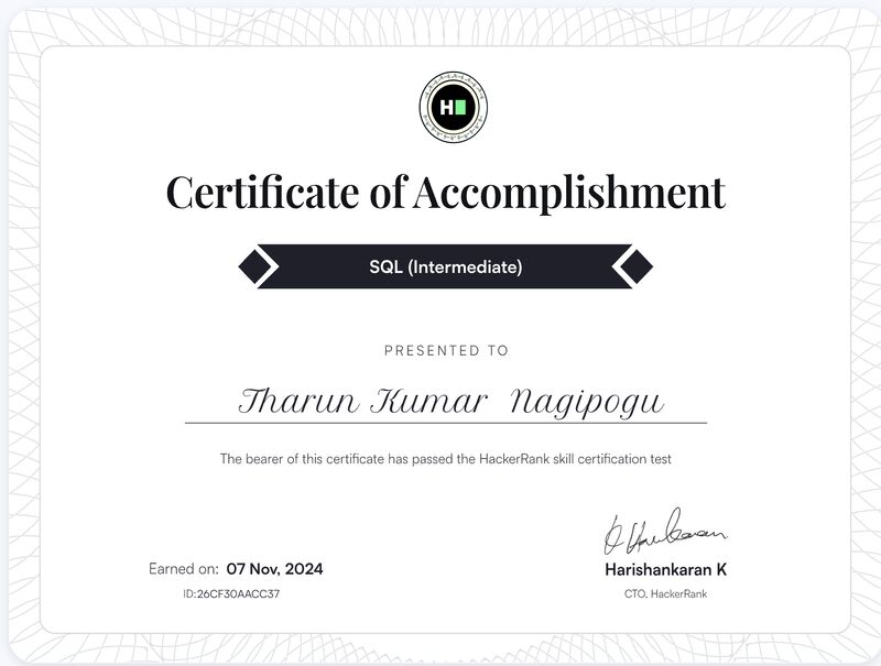 Tharun Kumar Nagipogu on LinkedIn: #dataanalysis #sql #certification # ... Tharun Kumar Nagipogu on LinkedIn: #dataanalysis #sql #certification # ...