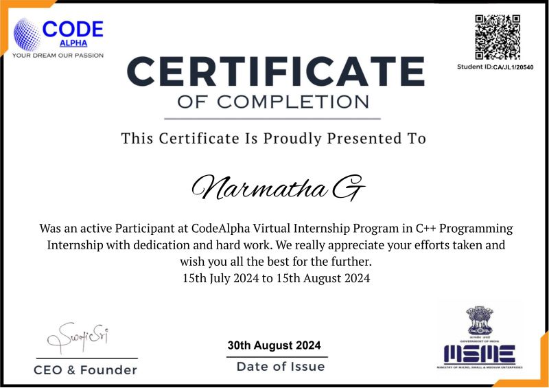 Narmatha Gunasekaran on LinkedIn: #internship #c #programming # ... Narmatha Gunasekaran on LinkedIn: #internship #c #programming # ...