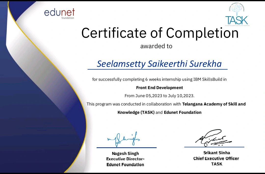 Saikeerthi Surekha Seelamsetty on LinkedIn: #task #front #edunet #ibm Saikeerthi Surekha Seelamsetty on LinkedIn: #task #front #edunet #ibm