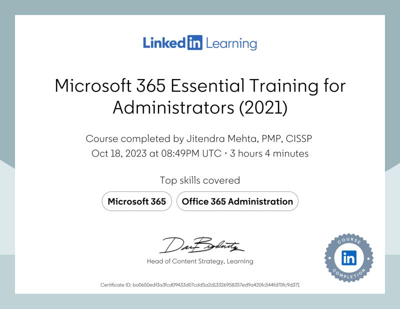 Jitendra Mehta, PMP, CISSP on LinkedIn: Certificate of Completion Jitendra Mehta, PMP, CISSP on LinkedIn: Certificate of Completion