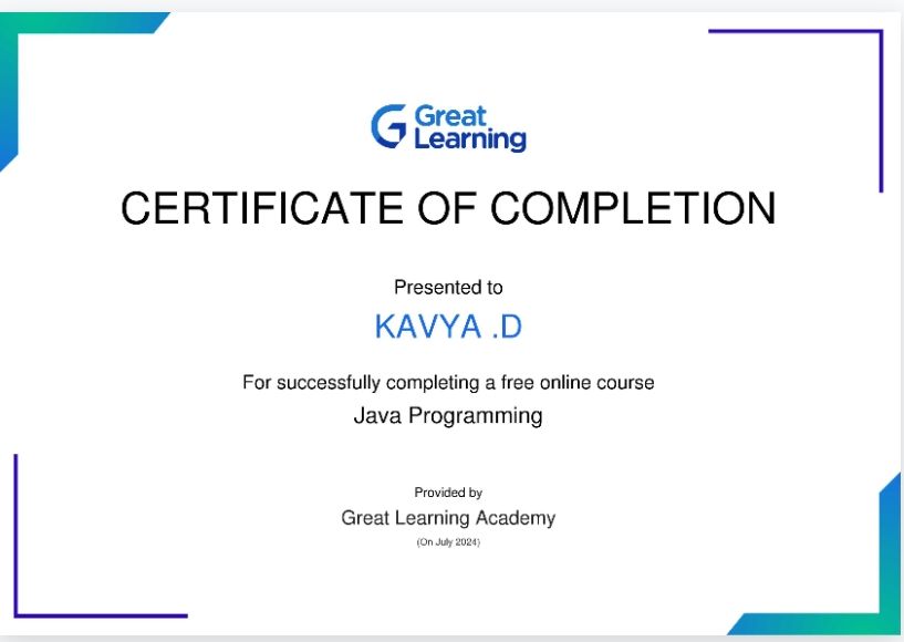 Kavya Kavya on LinkedIn: #java #programming #learning #greatlearning # ... Kavya Kavya on LinkedIn: #java #programming #learning #greatlearning # ...