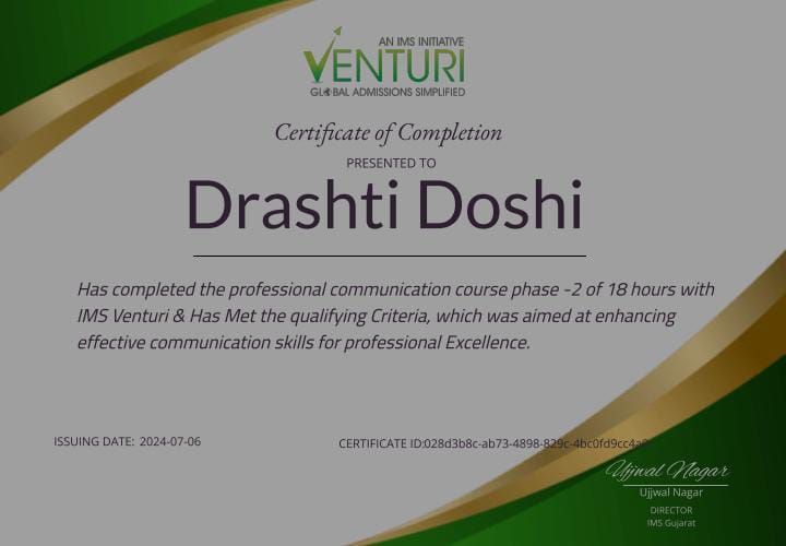 Drashti Doshi on LinkedIn: 🎓Certificate Accomplishment: Completing ... Drashti Doshi on LinkedIn: 🎓Certificate Accomplishment: Completing ...