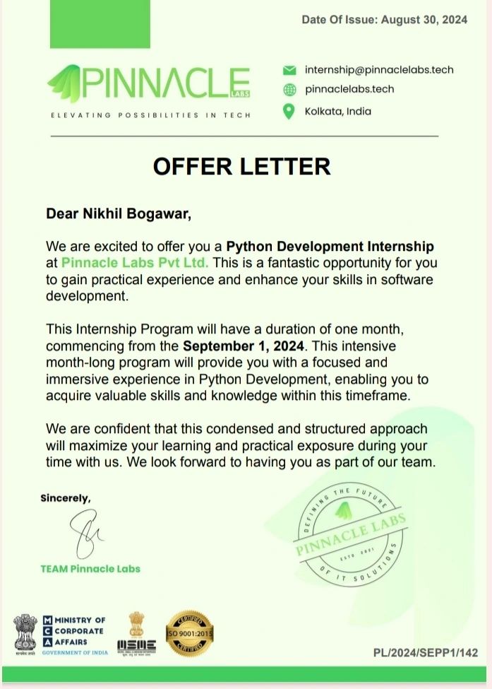 Nikhil Bogawar on LinkedIn: #internship #pythondevelopment Nikhil Bogawar on LinkedIn: #internship #pythondevelopment