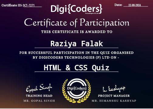 Raziya Falak on LinkedIn: Certificate of participation in HTML & CSS ... Raziya Falak on LinkedIn: Certificate of participation in HTML & CSS ...