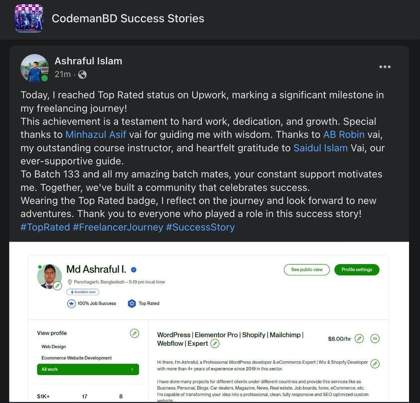 CodemanBD on LinkedIn: #upwork #studentsuccess #codemanbd CodemanBD on LinkedIn: #upwork #studentsuccess #codemanbd