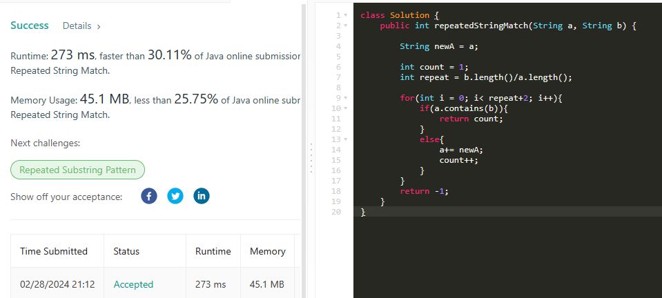 Ujjwal Kumar on LinkedIn: Repeated String Match - LeetCode https://lnkd ... Ujjwal Kumar on LinkedIn: Repeated String Match - LeetCode https://lnkd ...