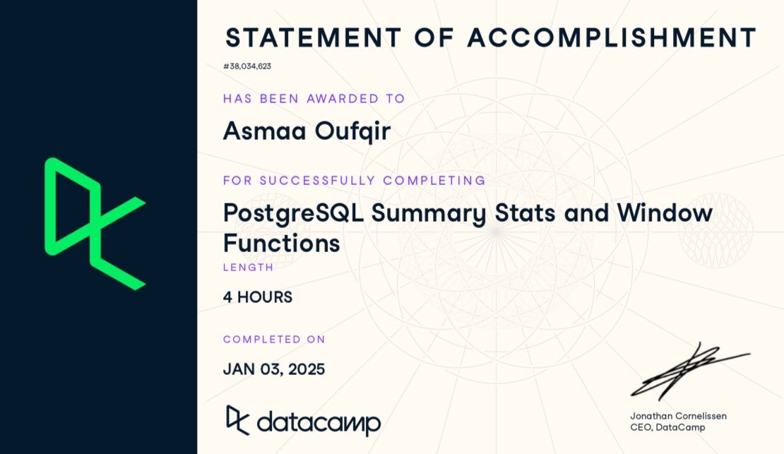 Asmaa OUFQIR on LinkedIn: #sql #postgresql #dataanalytics # ... Asmaa OUFQIR on LinkedIn: #sql #postgresql #dataanalytics # ...