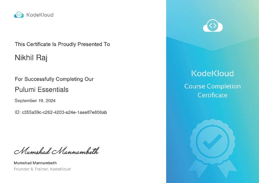 Nikhil Raj on LinkedIn: #pulumi #devops Nikhil Raj on LinkedIn: #pulumi #devops