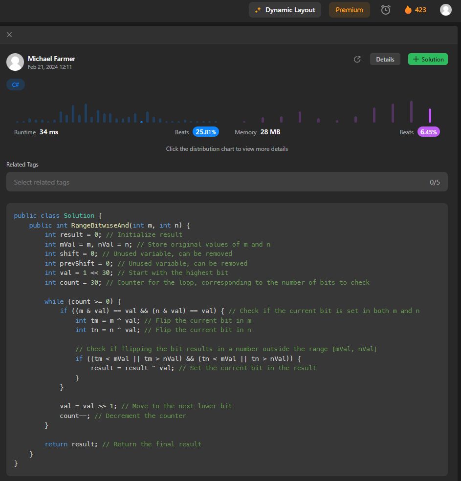 Michael Farmer on LinkedIn: Day 423 of Daily LeetCode | 201. Bitwise ... Michael Farmer on LinkedIn: Day 423 of Daily LeetCode | 201. Bitwise ...