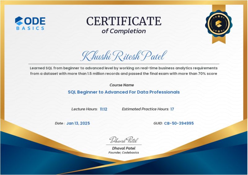 Khushi Patel on LinkedIn: #sql #codebasics #keeplearning | 10 comments Khushi Patel on LinkedIn: #sql #codebasics #keeplearning | 10 comments